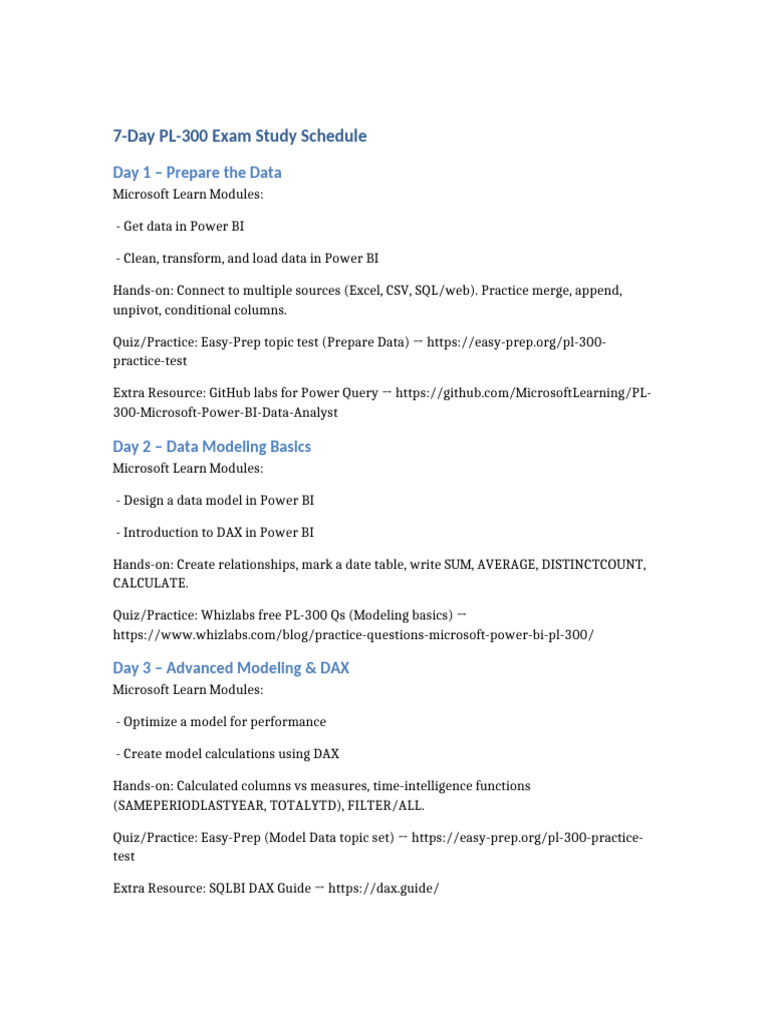 PL-300 Exam 7-Day Study Plan | PDF | Information Technology Management ...