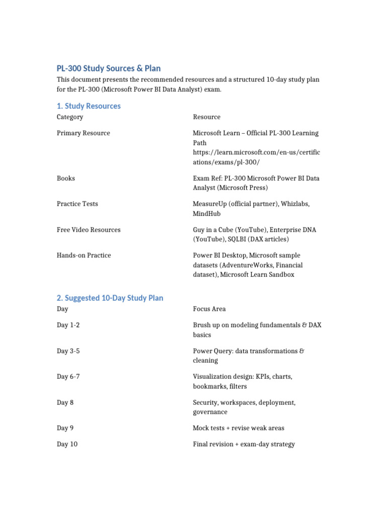 PL-300 Power BI Certification Study Plan | PDF
