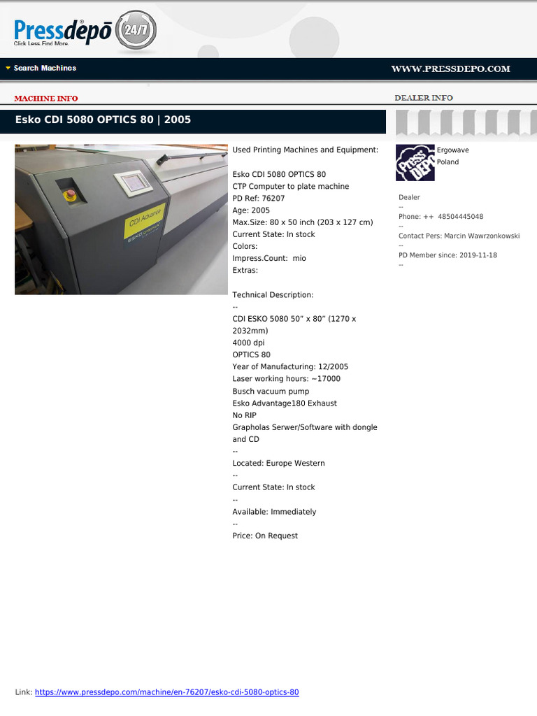 Esko Cdi 5080 Optics 80 76207 | PDF | Graphic Design | Printing
