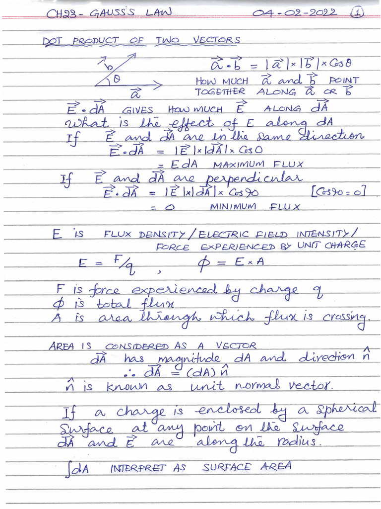 2c CH 23 Notes Flux and Gauss's Law | PDF