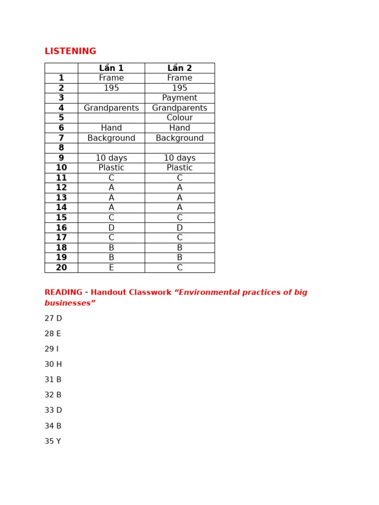 Homework Lesson 3 - Reading (20 - 6) | PDF