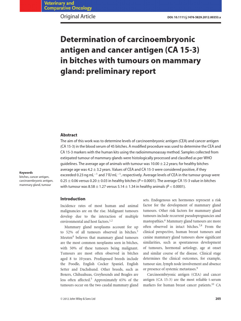 #1A Determination of CEA and CA 15-3 in Canine Mammary Tumors | PDF ...