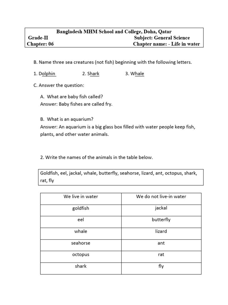 General Science: Life in Water for Grade II | PDF