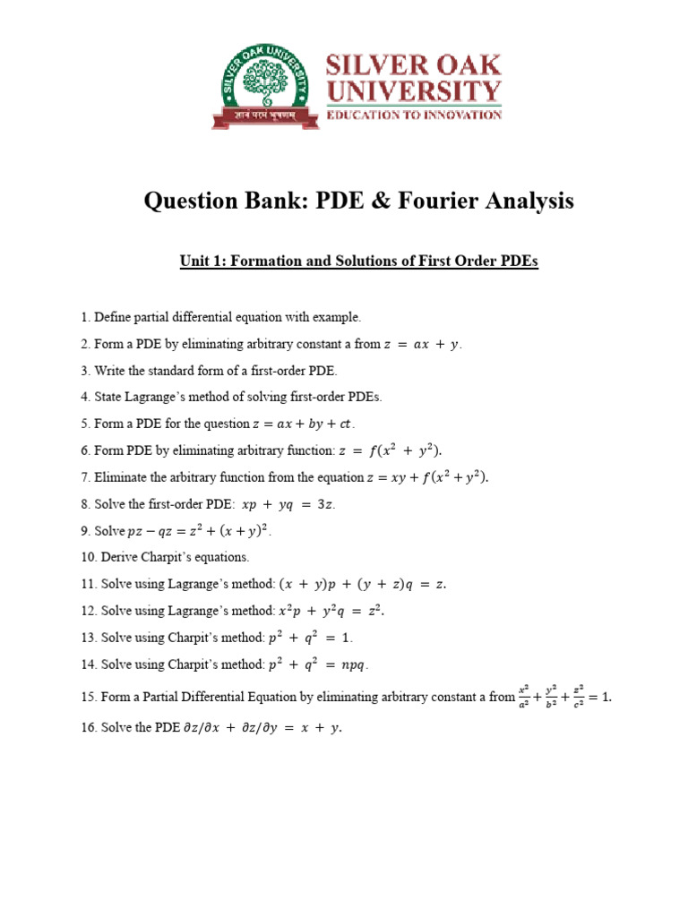 Pde Fourier Question Bank | PDF | Partial Differential Equation ...