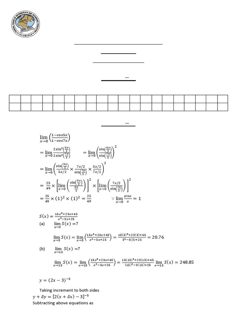 Mathematics HSSC-II Solution of 2nd Set Model Question Paper | PDF | Combinatorics | Discrete ...