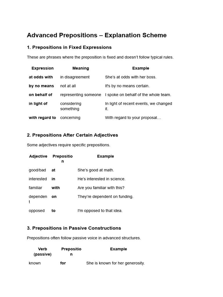 Advanced Prepositions - Explanation Scheme | PDF | Linguistic Typology ...