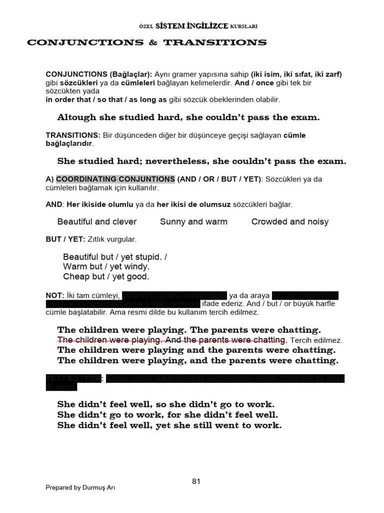 Conjunctions and Transitions | PDF | Adverb | Syntax