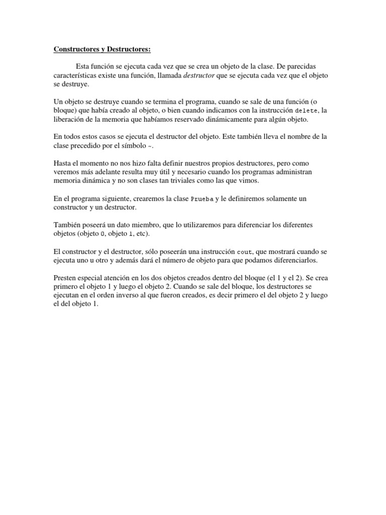 Constructores Y Destructores Pdf Herencia Programación Orientada A Objetos Paradigmas De