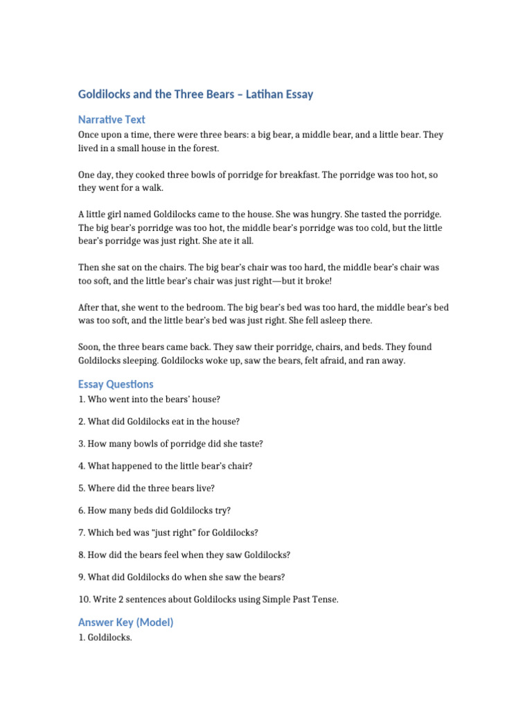 Goldilocks Latihan Essay | PDF