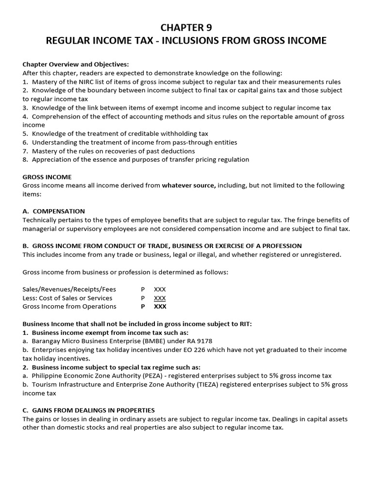 Regular Income Tax: Gross Income Inclusions | PDF | Tax Deduction ...