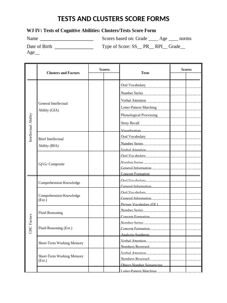 WJ IV Cognitive and Achievement Score Forms | PDF | Vocabulary ...