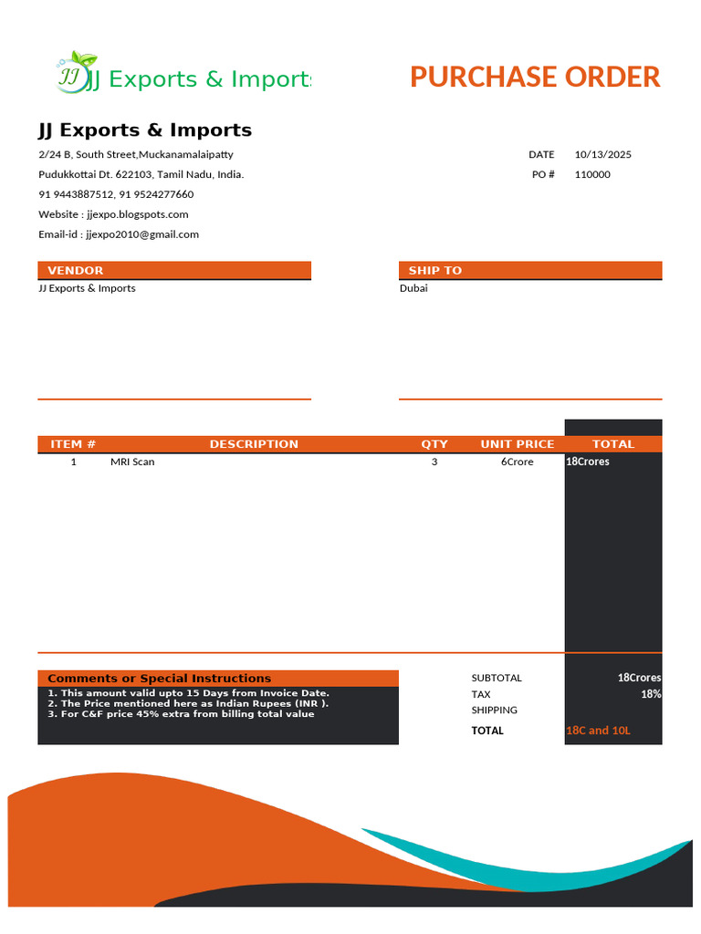 Purchase Order for MRI Scan Services | PDF