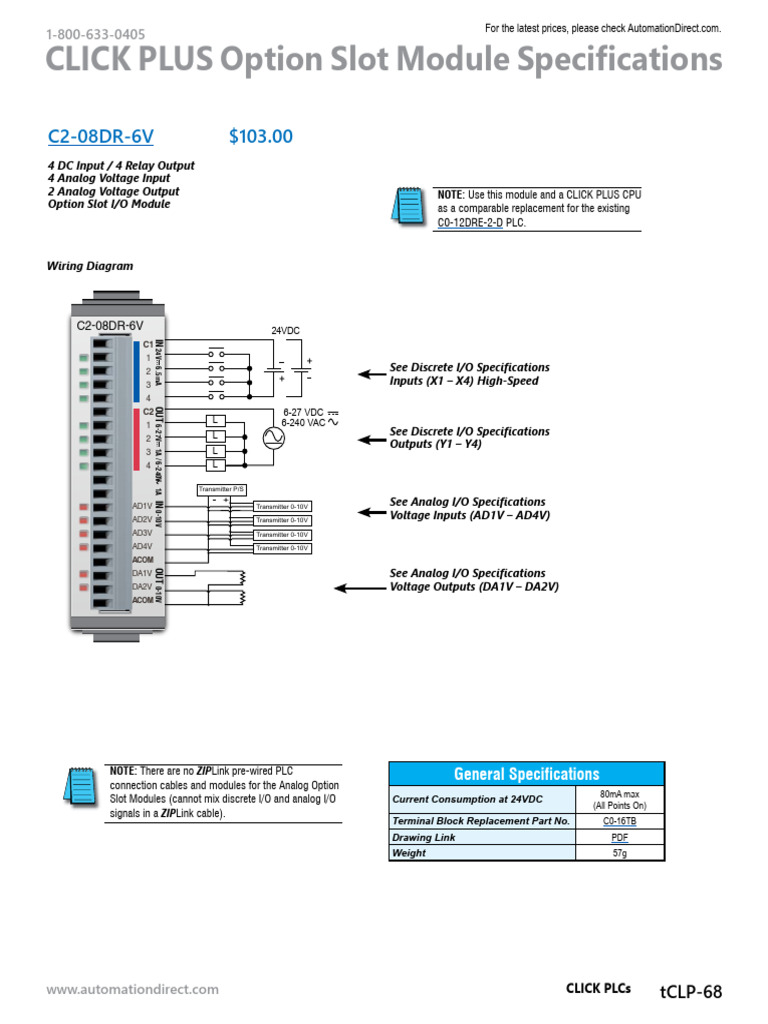 CLICK PLUS Option Slot Module Specifications: C2-08DR-6V $103.00 | PDF ...