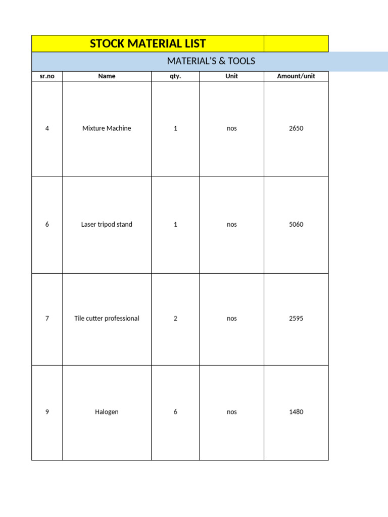 Stock Material List Hyundai Pune Site (1) (1) - 2 | PDF