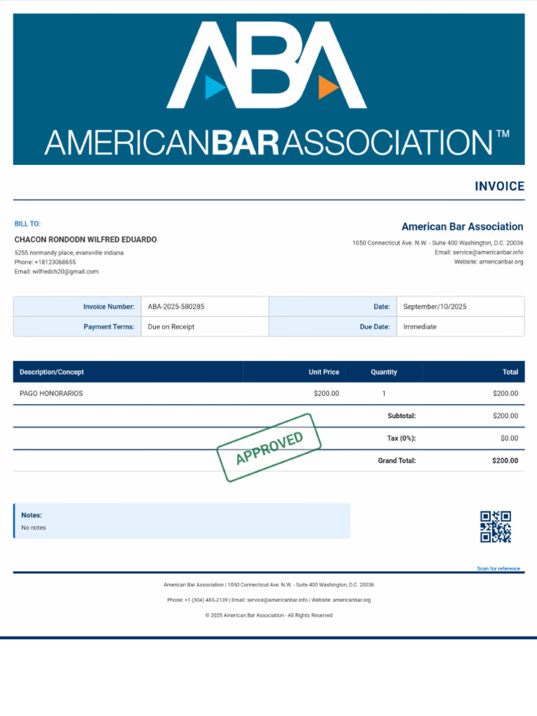 Invoice-Aba-2025-580285 Chacon Rondodn Wilfred Eduardo | PDF