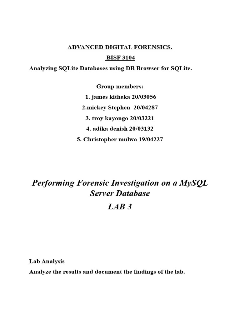 Database Forensics Lab Group Work | PDF