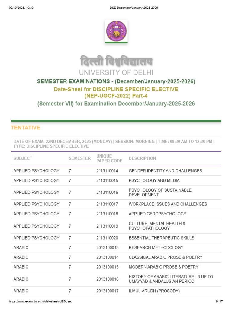 DSE Exam Schedule December 2025 | PDF | Political Science | Science