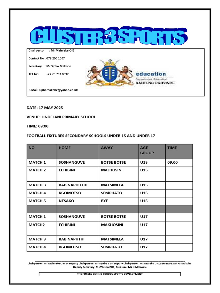 School Sports Development Fixtures 2025 | PDF
