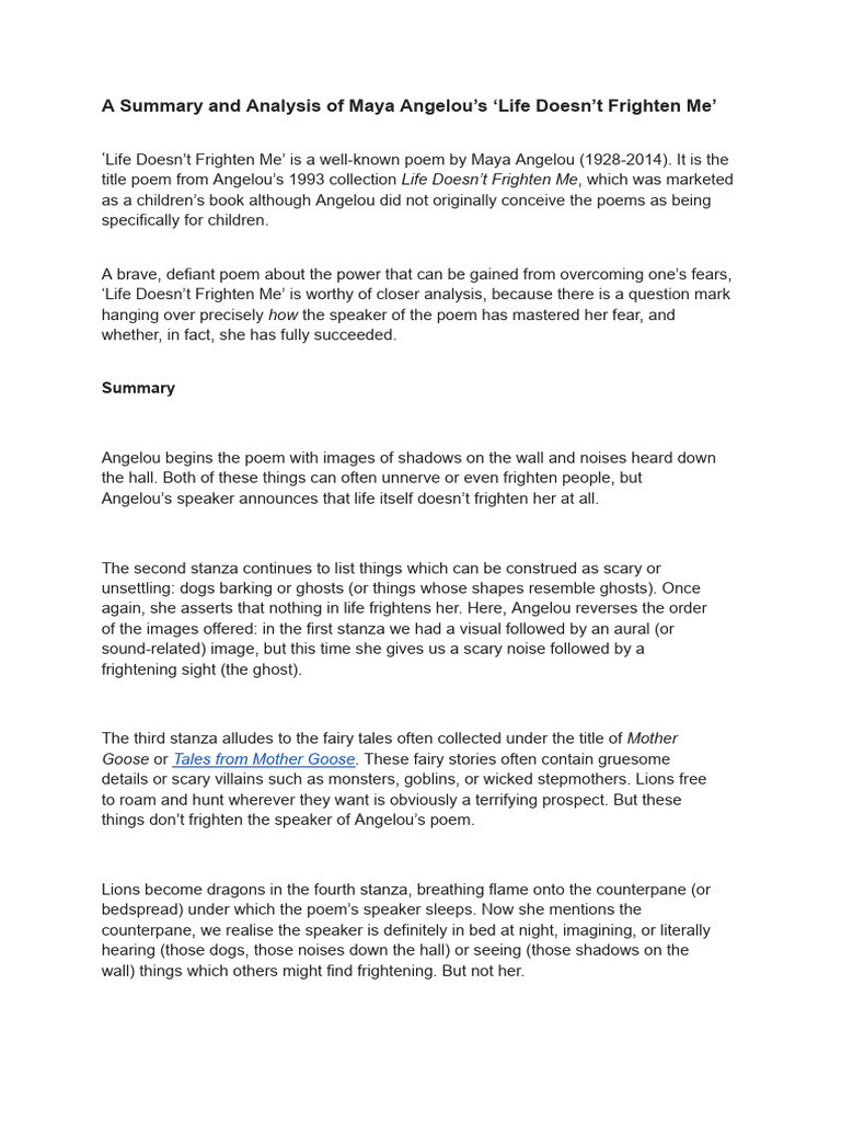 A Summary and Analysis of Maya Angelou's Life Doesn't Frighten Me ...