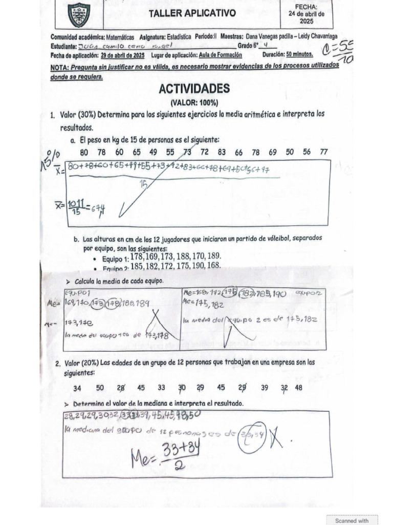 Estadistica Juan Camilo Cerro 6to 4 | PDF
