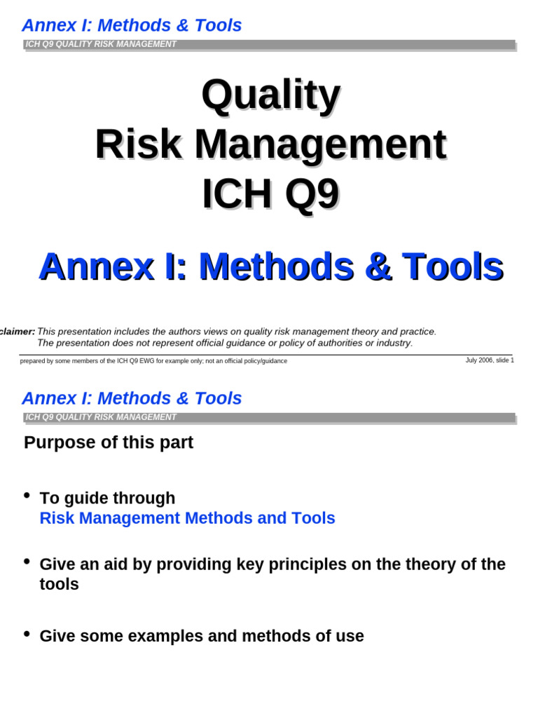 ICH Q9 Quality Risk Management Tools | PDF | Risk Management | Risk