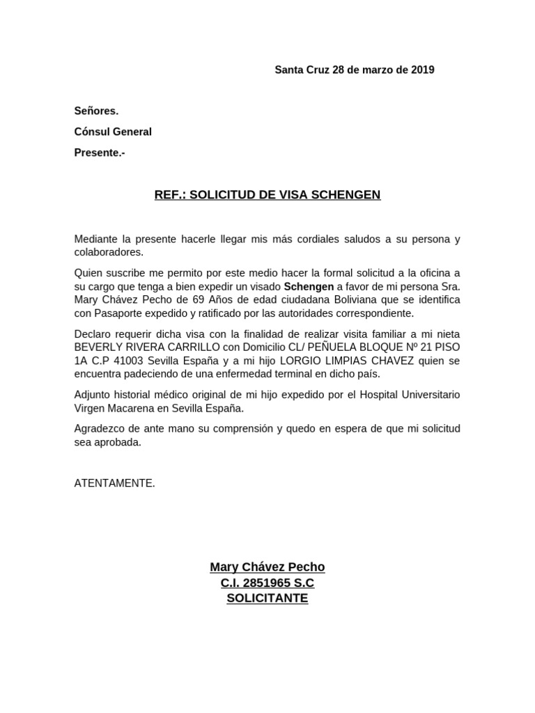 Solicitud de Visa Schengen para Visita Familiar | PDF