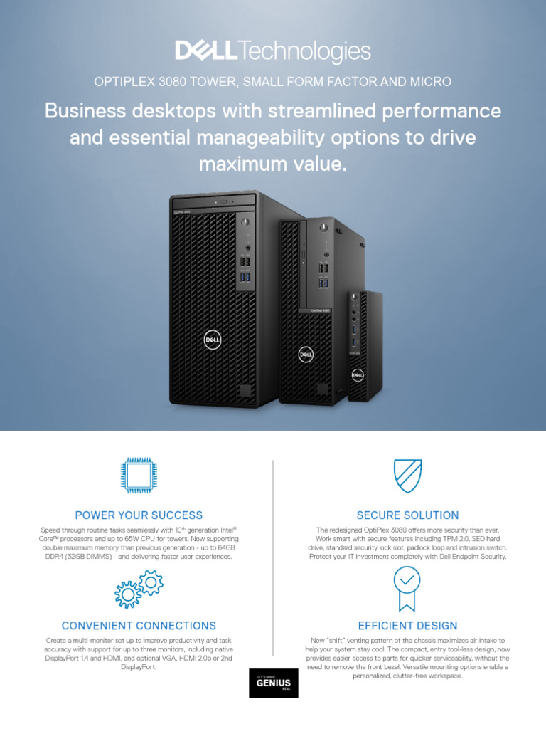 Dell OptiPlex 3080 Specs Overview | PDF | Bios | Solid State Drive