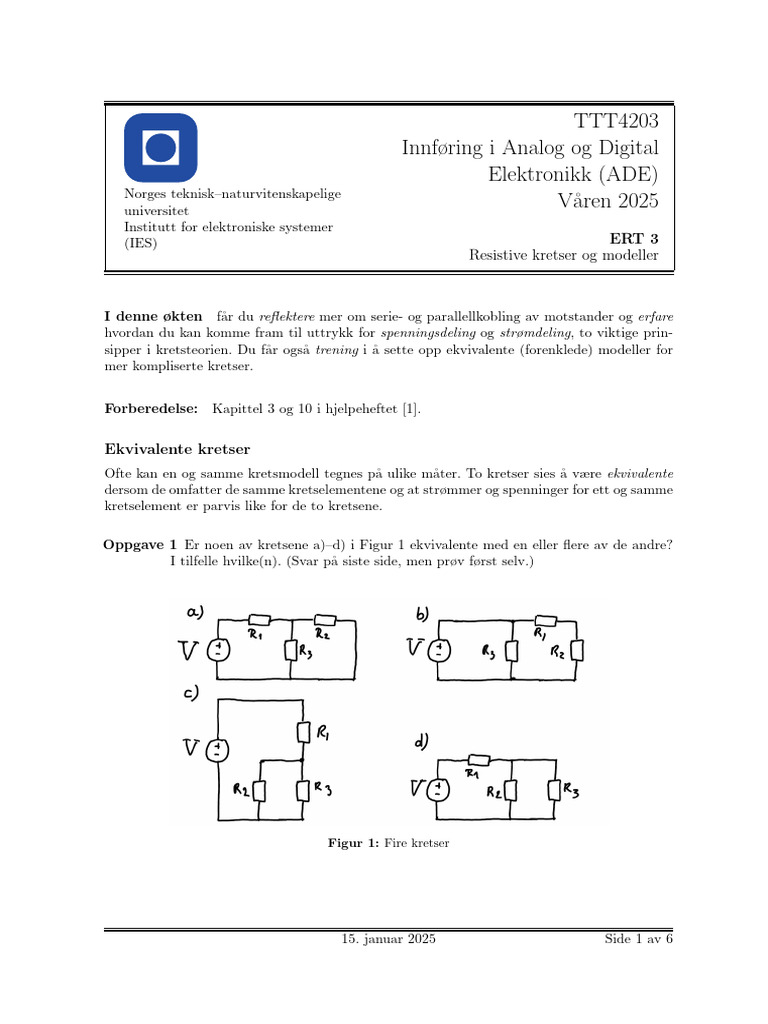 TTT4203 Innføring I Analog Og Digital Elektronikk (ADE) V Aren 2025 | PDF