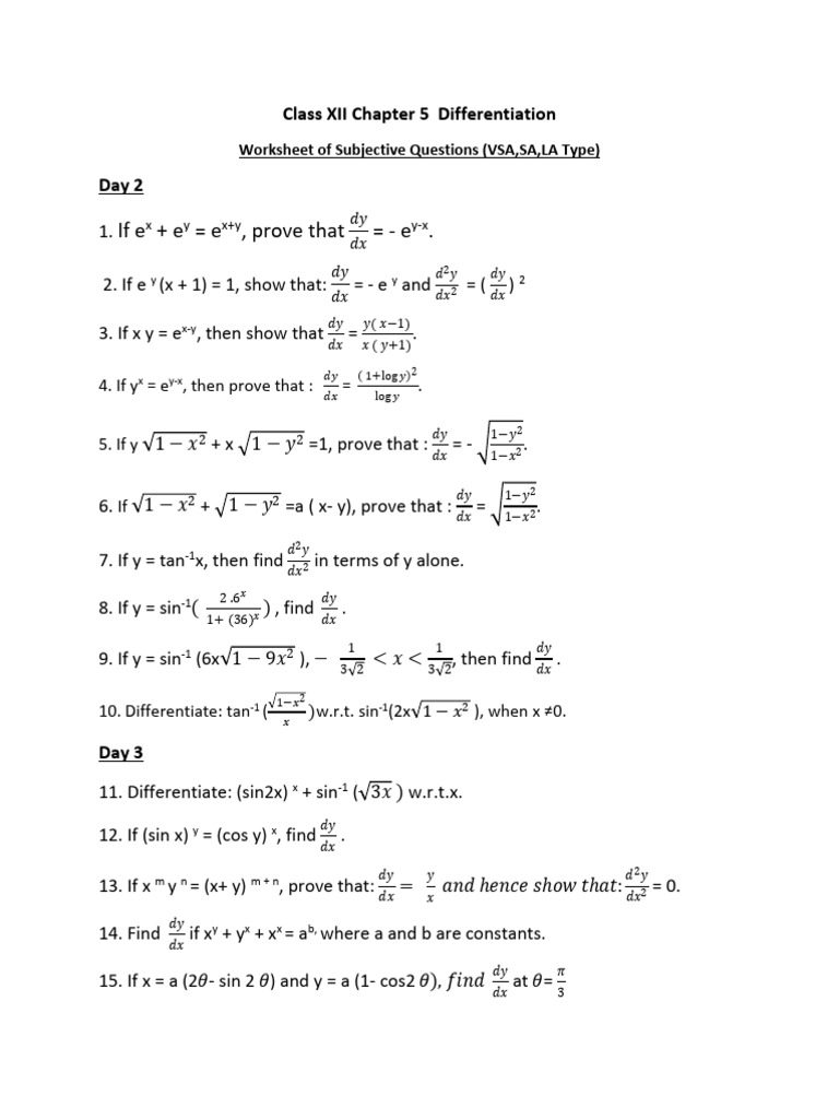 Chapter 5 Differentiation Qns - 2025-26 | PDF | Chess Theory | Chess Openings
