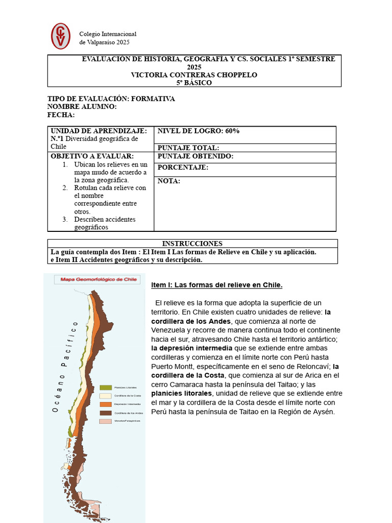 Guía 5ºB Las Formas Del Relieve en Chile | PDF | Chile | Terreno