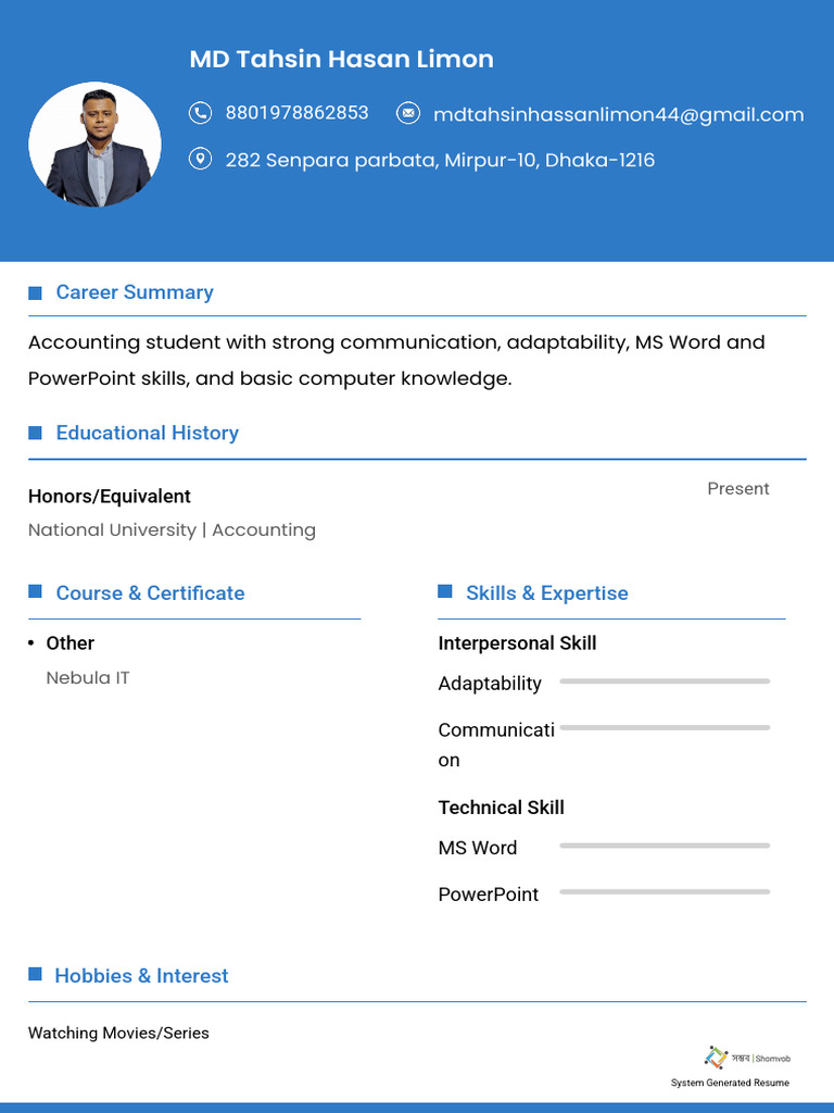 Created CV MD Tahsin Hasan Limon | PDF