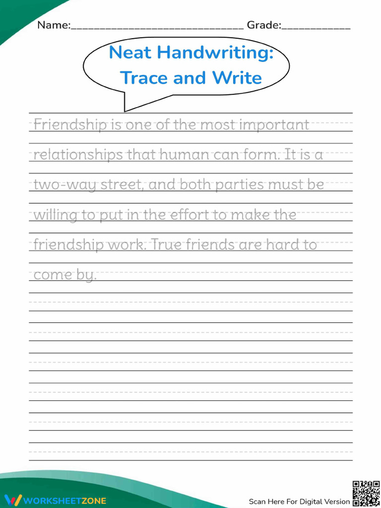 Friendship Handwriting Practice - Good Friend Traits! | PDF