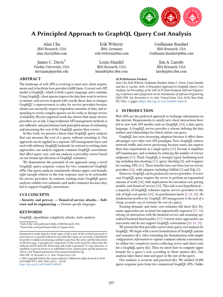 A Principled Approach To Graphql Query Cost Analysis: Alan Cha Erik ...