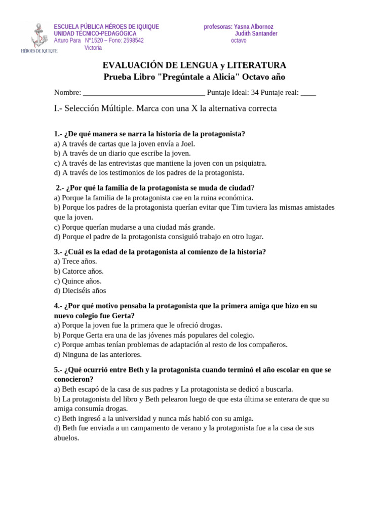 Evaliuacion Preguntale Alicia | PDF
