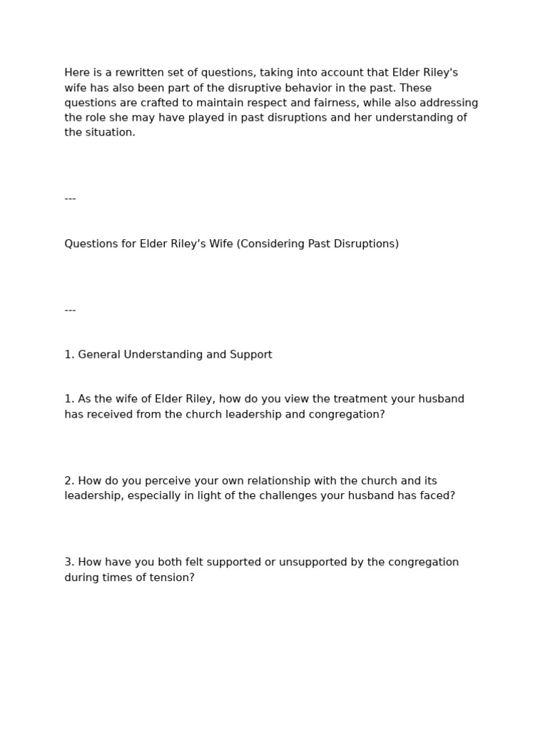 Questions For Sister Riley | PDF | Conflict Resolution | Leadership