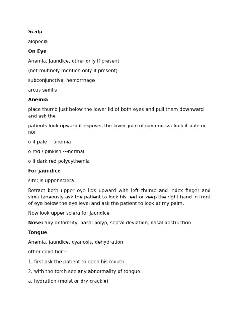 Comprehensive Physical Examination Guide | PDF | Edema | Tongue