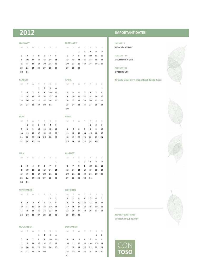 Customized Calendar for Important Dates | PDF | Travel