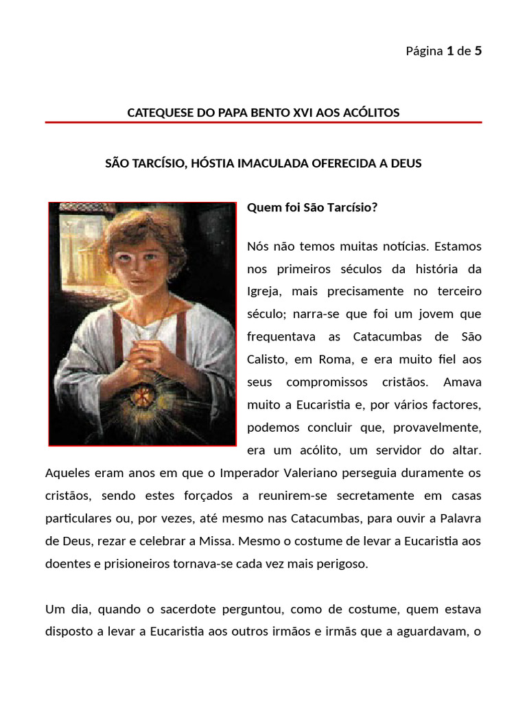 Catequese Do Papa Aos Acolitos (Sao Tarcisio) | PDF | Eucaristia