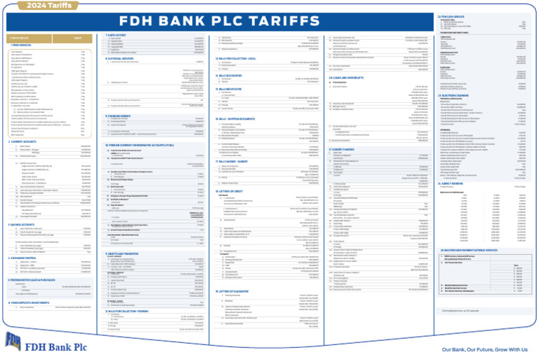 FDH Bank PLC 2024 Tariffs | PDF | Cheque | Transaction Account