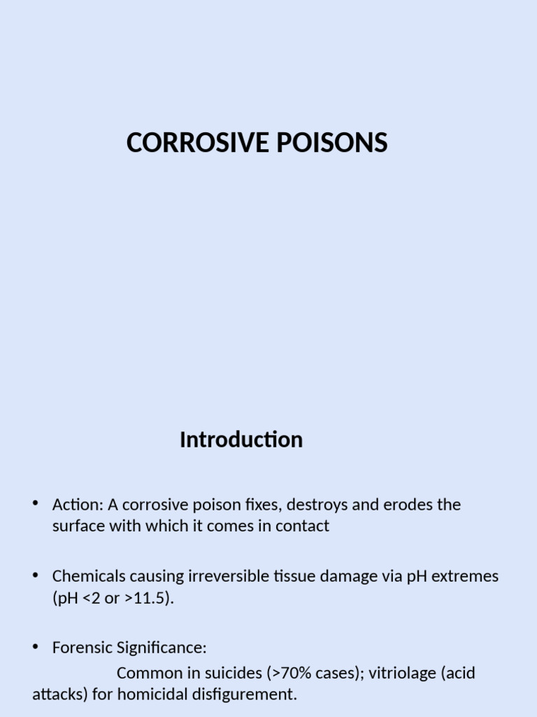 Corrosive Poisons: Types and Treatments | PDF | Sulfuric Acid | Potassium