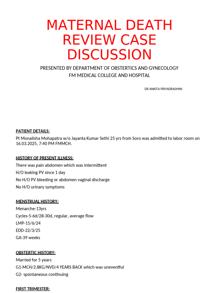 Maternal Death Review: Case Discussion | PDF | Pregnancy | Human ...
