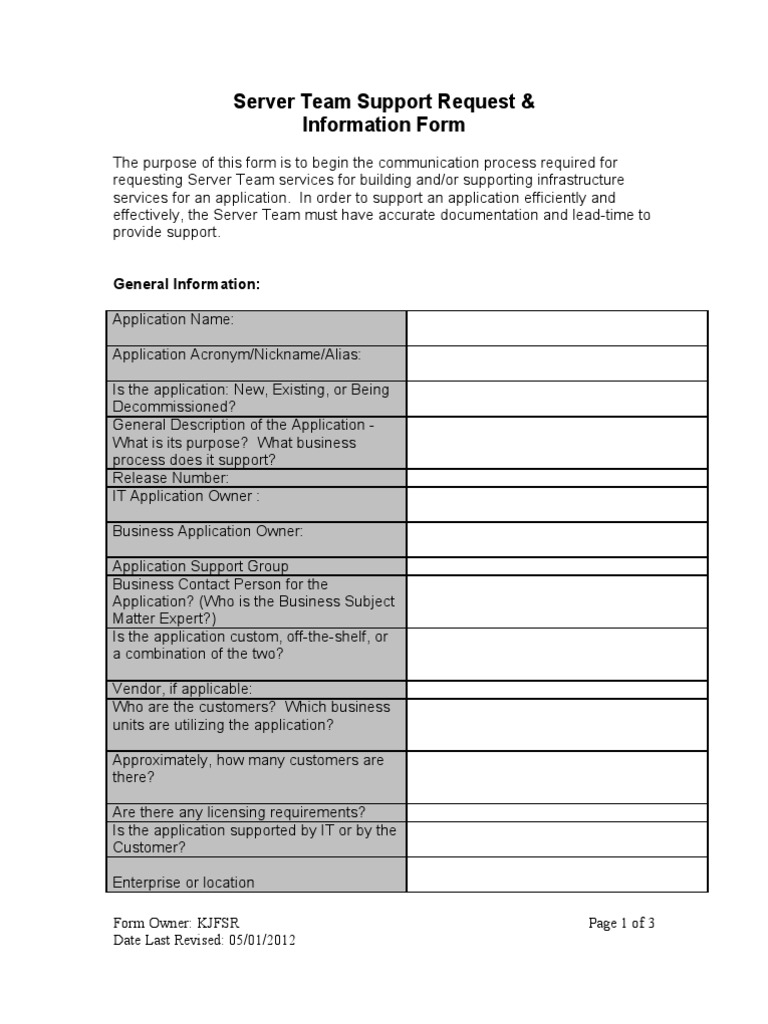 Server Team Support Request Form - Template | PDF | Server (Computing ...