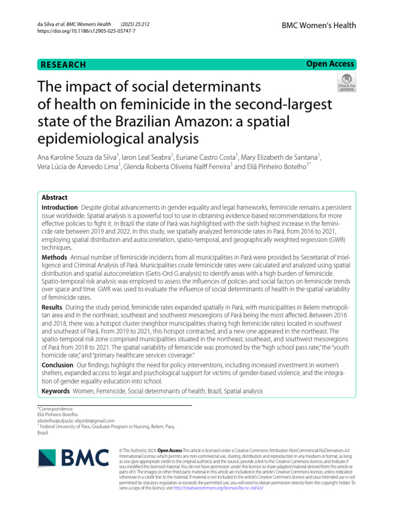 The Impact of Social Determinants of Health On Feminicide in PARA | PDF ...