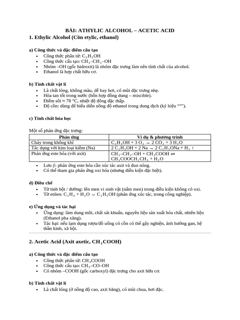 Lý Thuyết Alcohol - Acetic Acid | PDF