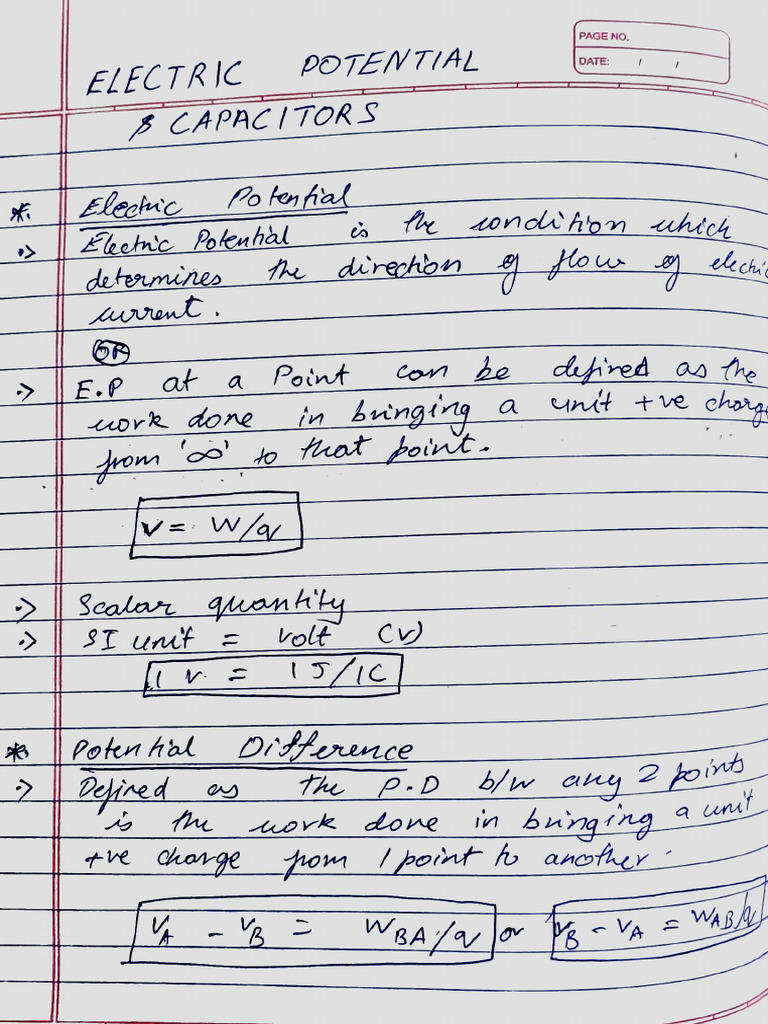 Electric Potential and Capacitors (Theory Notes) | PDF