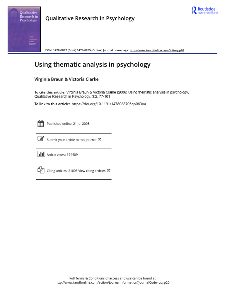 BRAUN, Virginia CLARKE, Victoria. Using Thematic Analysis in Psychology. Qualitative Research in ...