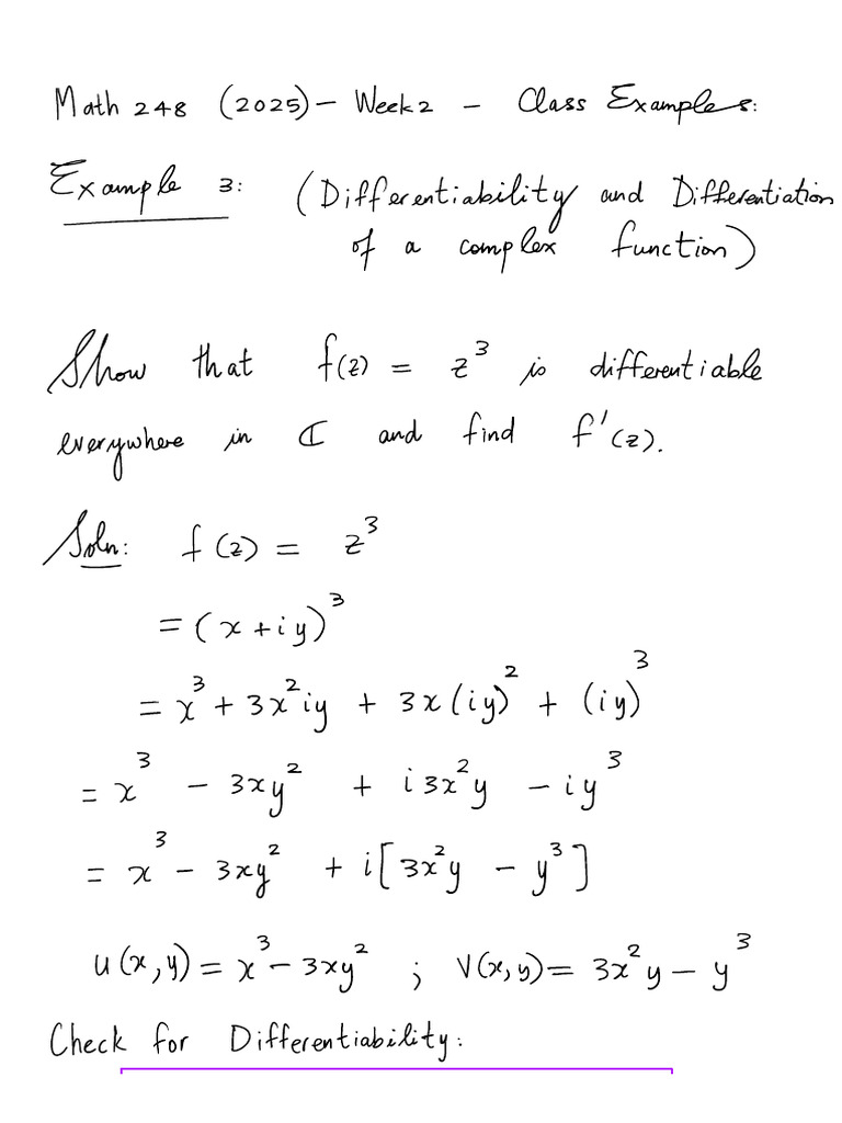 Week 2 - Example 3 - Differentiation of Complex Functions | PDF