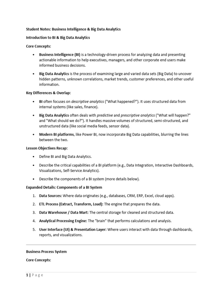 Student Notes On BI and Big Data | PDF | Conceptual Model | Business ...