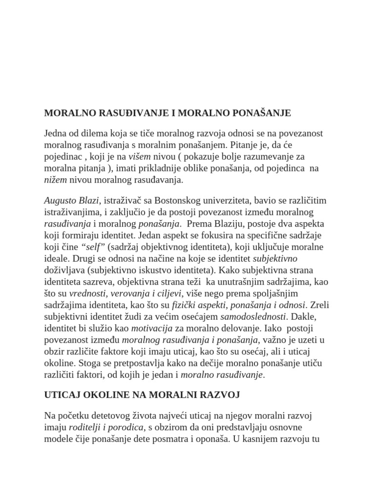 Moralno Rasudjivanje I Ponasanje | PDF