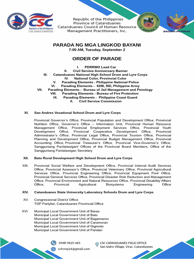 125th PCS Order of Parade Updated | PDF | Philippines | Government